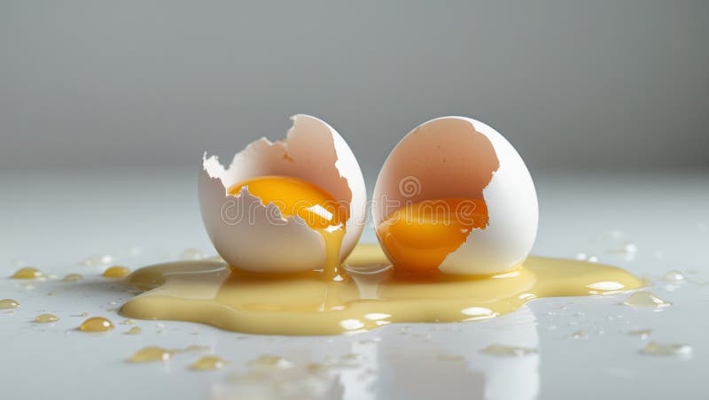 Two Broken Eggs with Golden Yolks and Runny Egg Whites Stock Image ...
