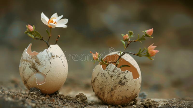 Two Broken Eggs Sprouting Flowers Stock Image - Image of bloom, petals ...