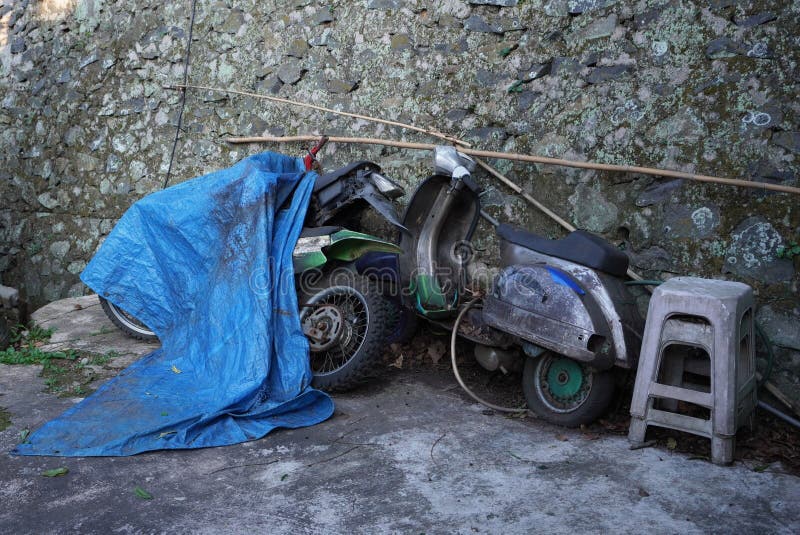 Two broken motorbike stock photo. Image of vehicle, neglected - 340602958
