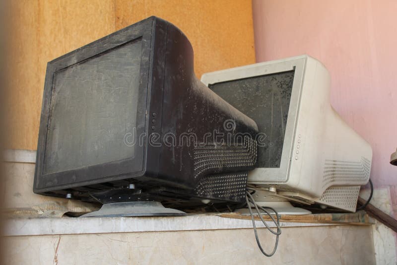 Two Broken Old Dusty Monitors. Computer Maintenance Stock Photo - Image ...
