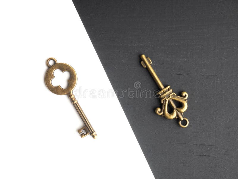Two Bronze Color Antique Key on Black and White Background Stock Photo ...