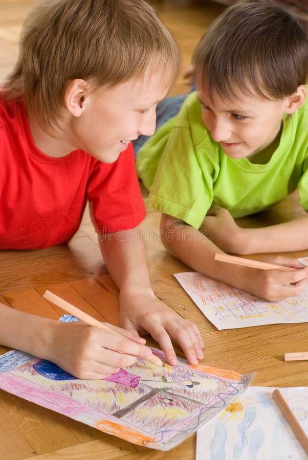 Two brothers draw stock image. Image of full, child, family - 15181483