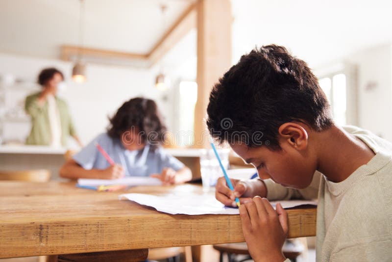 Two Kid Brothers Drawing Together at Home. Happy Siblings Spending Time ...