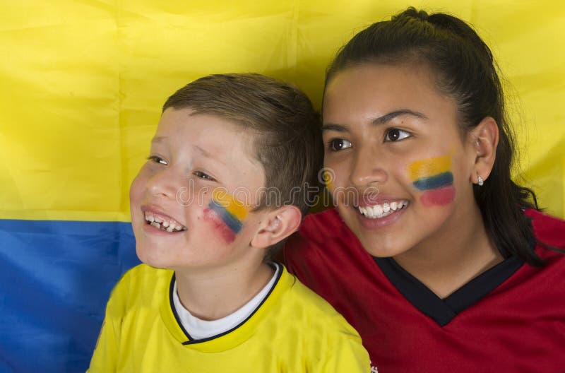 Two brothers with the flag stock image. Image of goal - 151127293