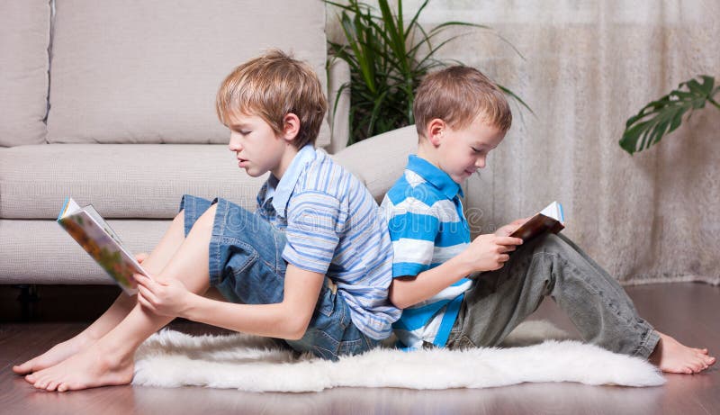 Two Brothers are Reading Books. Stock Photo - Image of look, adolescent ...