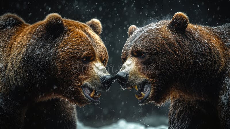 Two Brown Bears Confronting Each Other in the Snow Stock Illustration ...