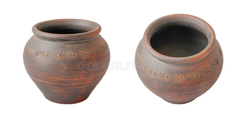 Two Brown Ceramic Pots from Different Angles. Vessels Made of Baked ...