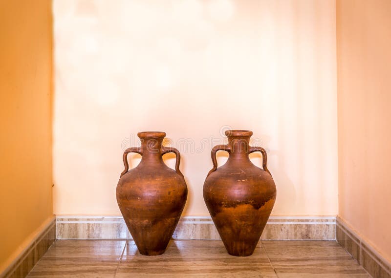 Two Brown Decorative Amphoras Stock Photo - Image of mediterranean ...