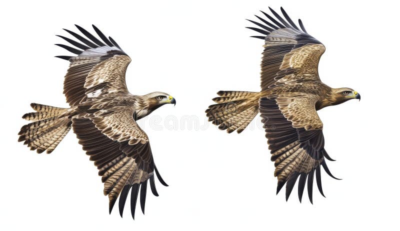 Two Brown Eagles in Flight Against White Background Stock Illustration ...