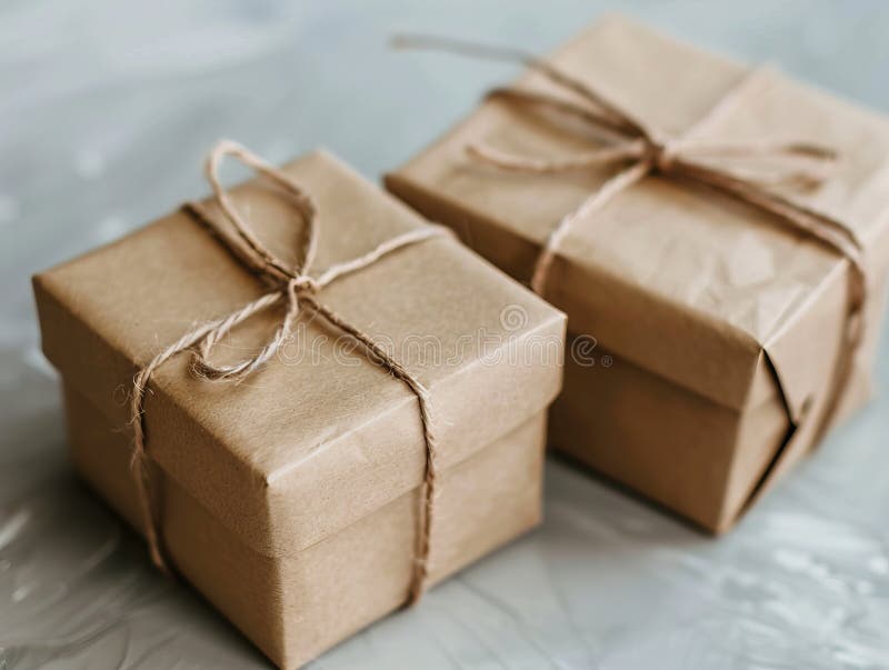 Two Brown Gift Boxes Tied with String Stock Illustration - Illustration ...