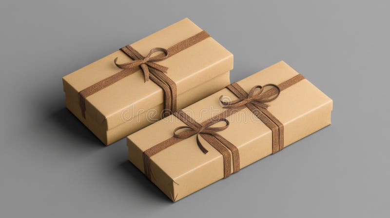 Two Brown Kraft Gift Boxes with Rustic String and Ribbon Stock ...