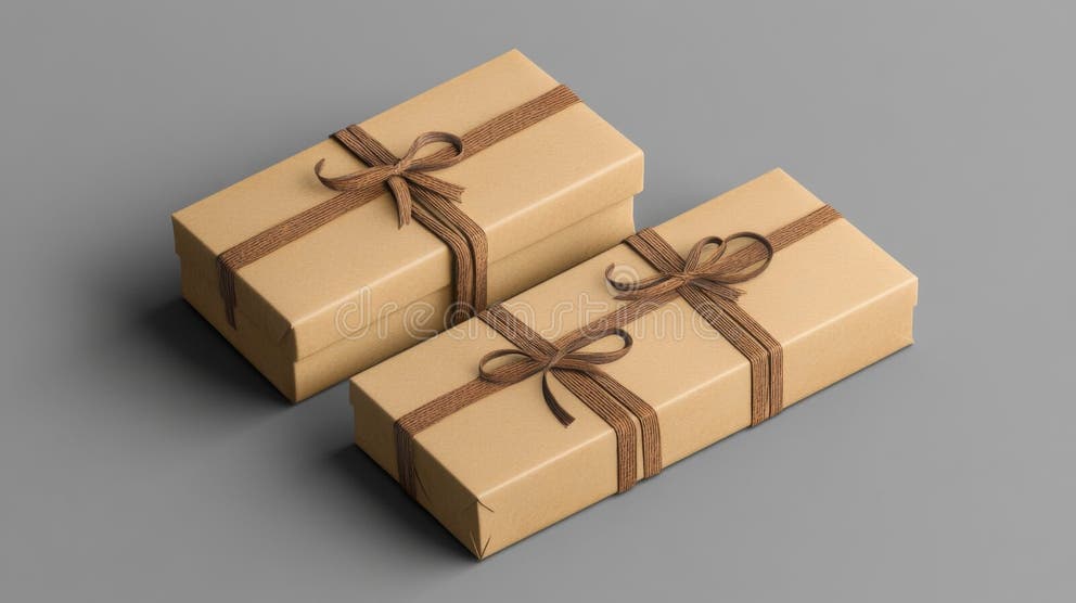 Two Brown Kraft Gift Boxes with Rustic String and Ribbon Stock ...