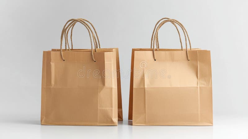 Two Brown Paper Bags with Rope Handles on a White Surface Stock ...