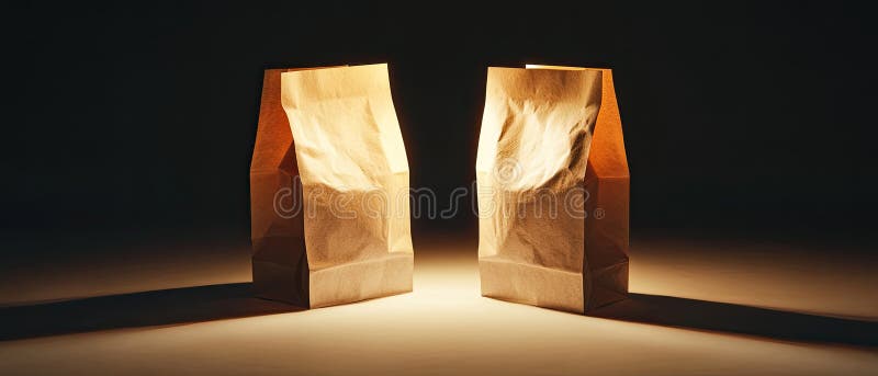 Paper Bags Stand on a Table Lit by a Warm Light Stock Illustration ...