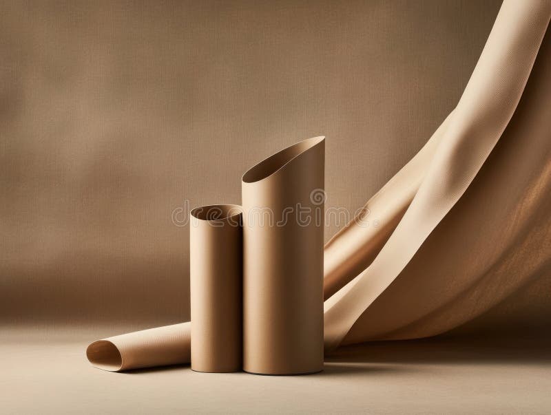 Two Brown Paper Roll Cores and Textured Fabric on Brown Backdrop Stock ...