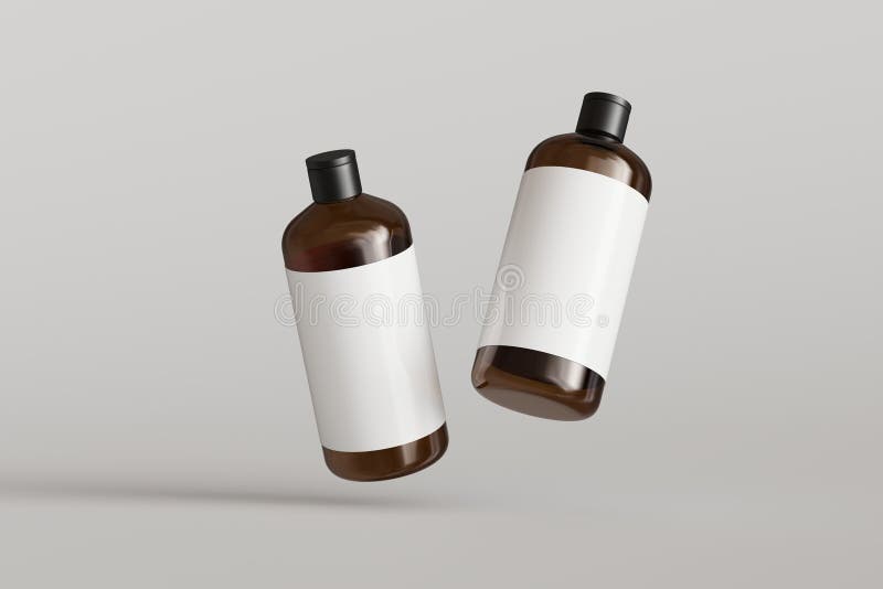 Two Brown Plastic Cosmetic Containers with Labels, Shampoo Bottles ...