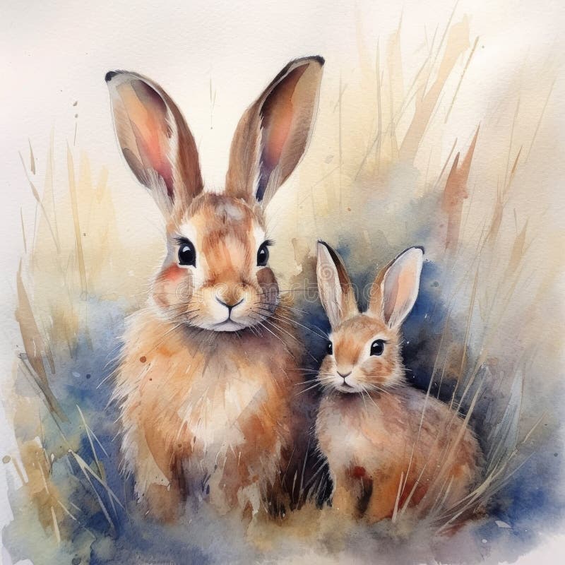 Two Brown Rabbits Sitting Together Stock Photo - Image of wildlife ...