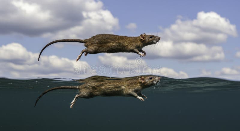 Two Brown Rats Jumping and Swimming in Water, Amazing Underwater Action ...