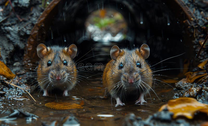 Two Brown Rats are Sitting in the Water in the Rain Stock Image - Image ...