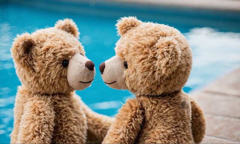 Two Teddy Bears Facing Each Other by a Pool Stock Illustration ...