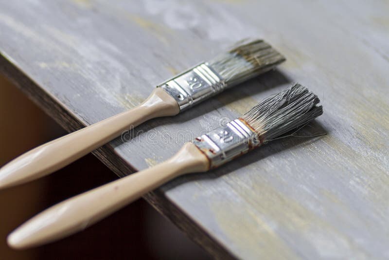 Gray paint brushes stock image. Image of craft, home - 234947781