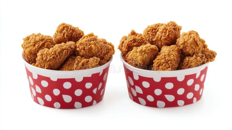 Two Buckets of Fried Chicken in Red and White Containers on White ...