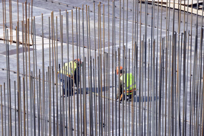 Two Builders Check of the Construction. Stock Image - Image of formwork ...