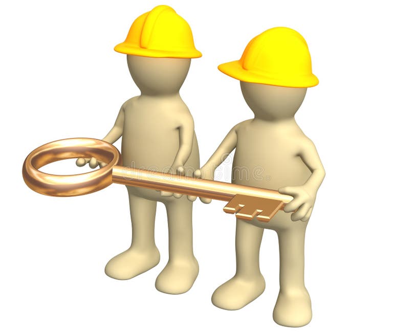 Two Builders, Holding in Hands a Gold Key Stock Illustration ...