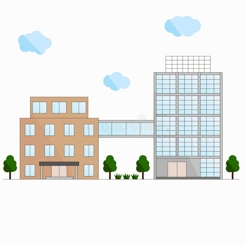 Two Buildings. the Connection Bridge. the Flat Design Stock Vector ...
