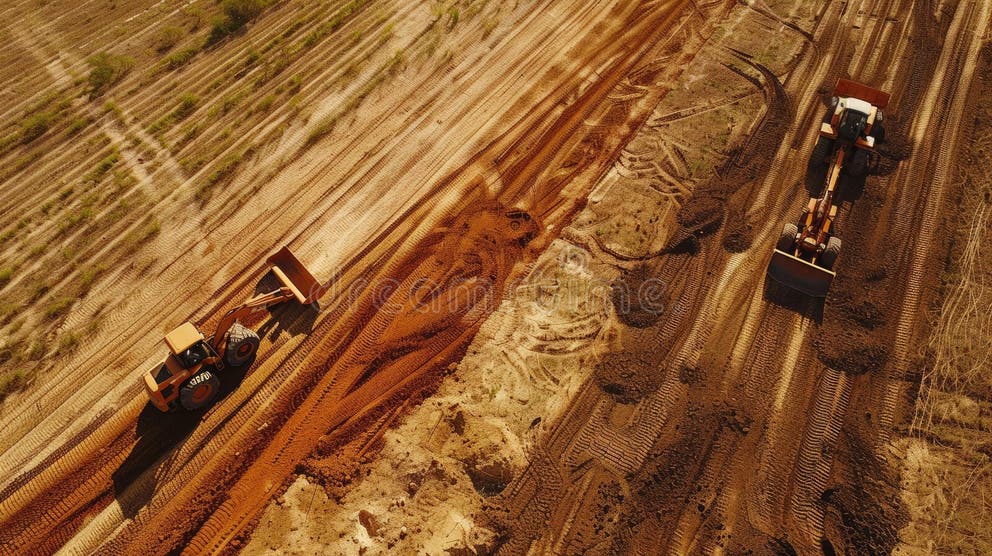 Two Bulldozers are Working on a Large-scale Earthmoving Project. AIG51A ...