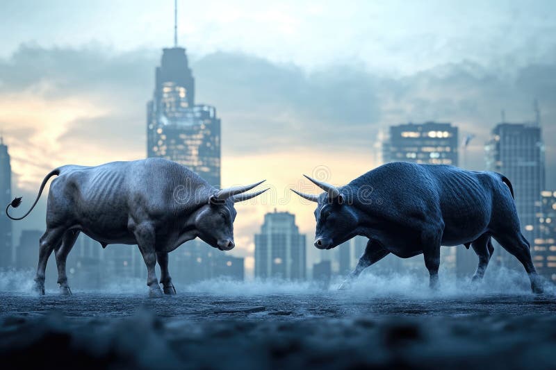 Two Bulls Facing Each Other in City Stock Photo - Image of behavior ...