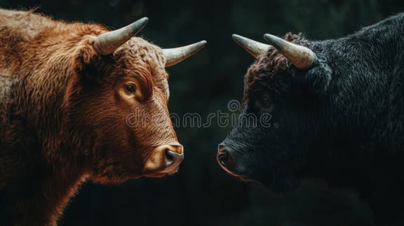 Two Bulls Facing Each Other Close Up Stock Illustration - Illustration ...