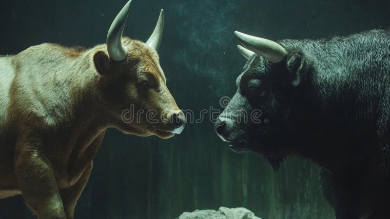 Two Bulls Facing Each Other in Dark Setting Stock Illustration ...
