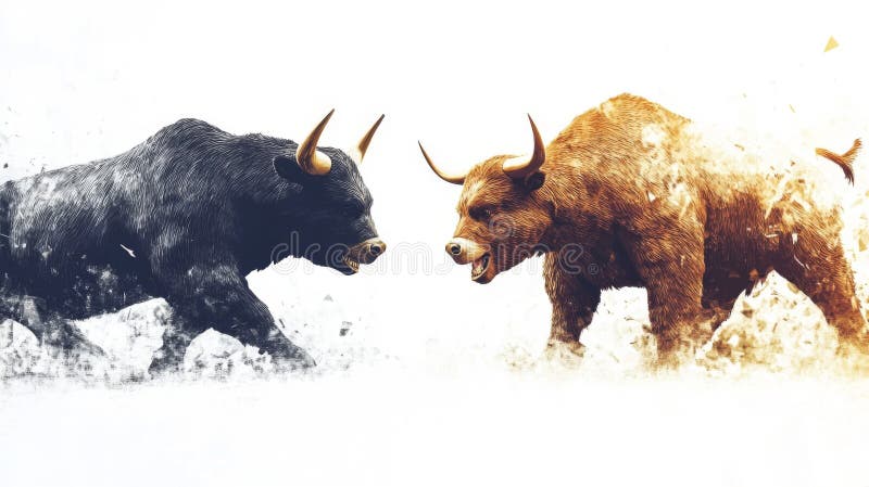 Two Bulls Facing Off: Black and Brown Bulls Confrontation Stock ...