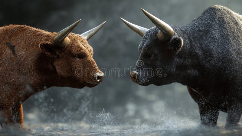 Two Bulls Facing Off in a Dramatic Confrontation Stock Illustration ...