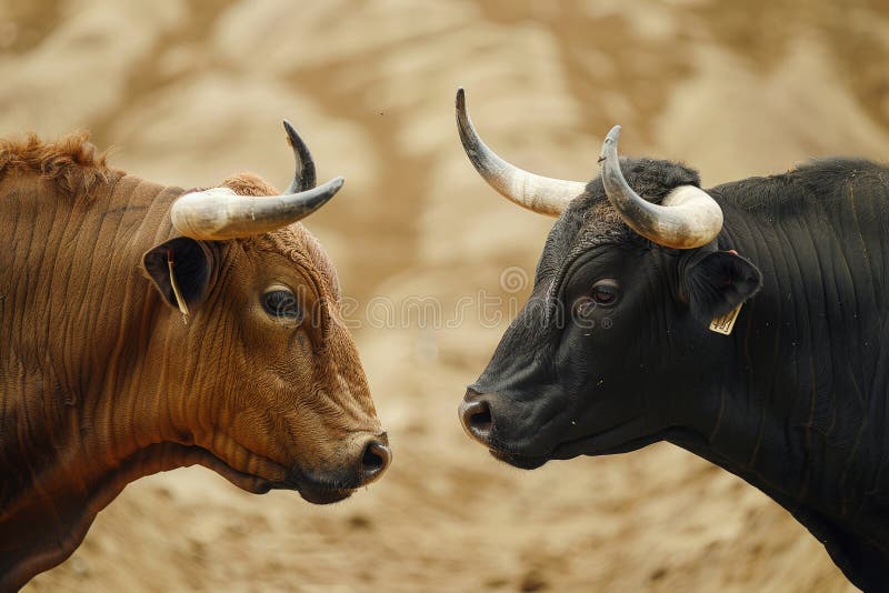 Two Bulls Stand Facing Each Other Stock Illustration - Illustration of ...
