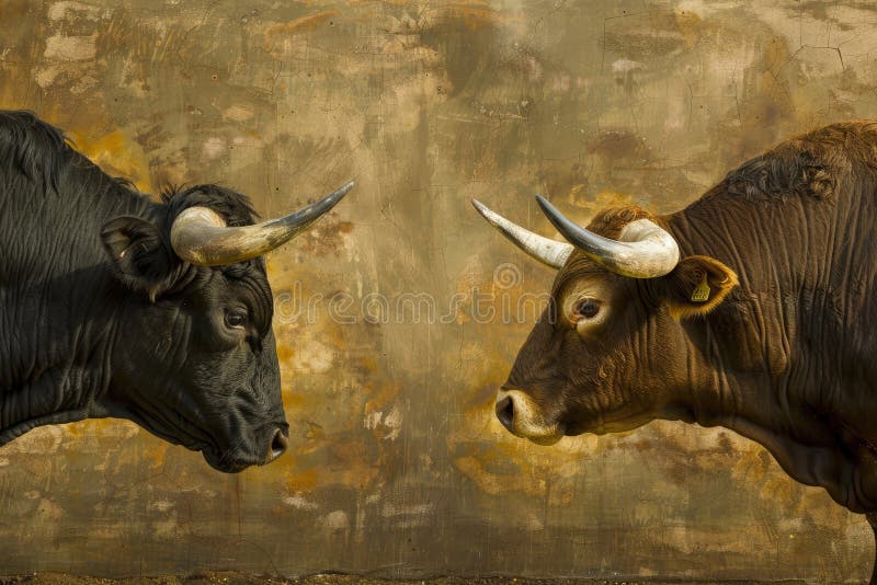 Two Bulls Stand Facing Each Other Stock Illustration - Illustration of ...