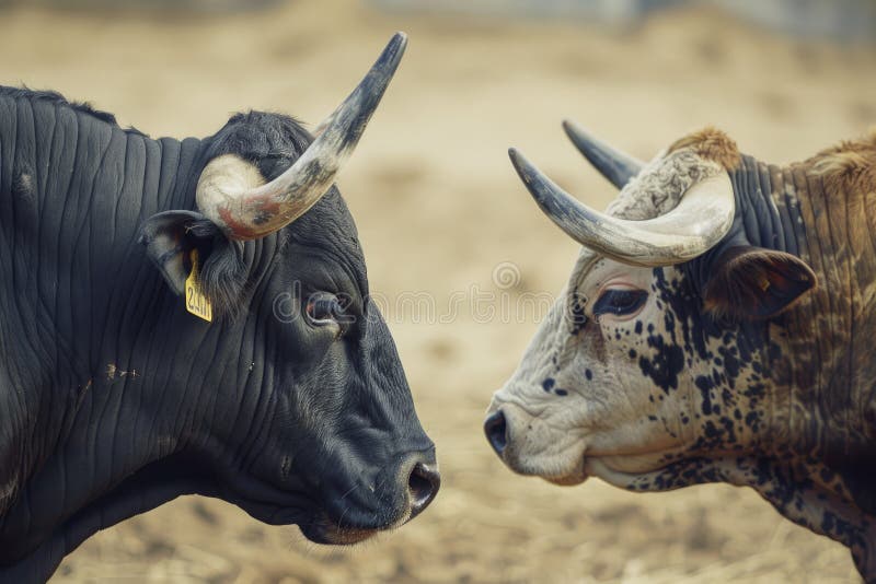 Two Bulls Stand Facing Each Other Stock Illustration - Illustration of ...