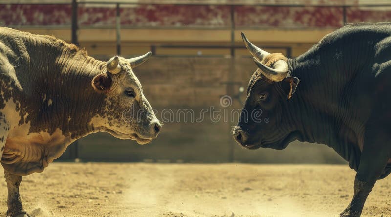 Two Bulls Stand Facing Each Other Stock Illustration - Illustration of ...