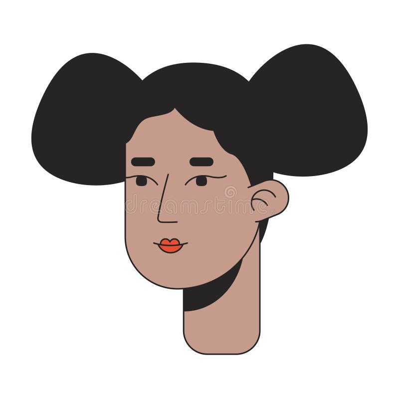 Two Buns Black Girl 2d Linear Cartoon Character Head Stock Vector Illustration Of Pretty