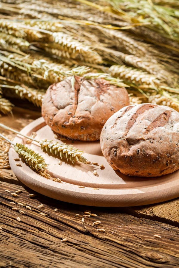 Two Buns with Grains and Ears Stock Image - Image of freshness, crunchy ...