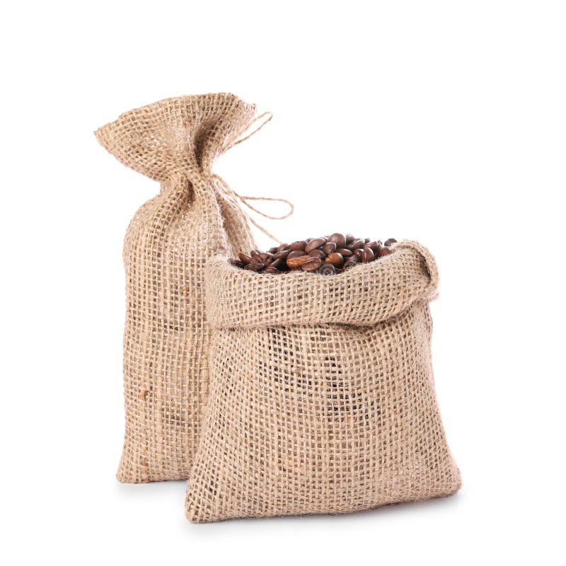 Two Burlap Sacks Coffee Beans Isolated White Stock Photos - Free ...