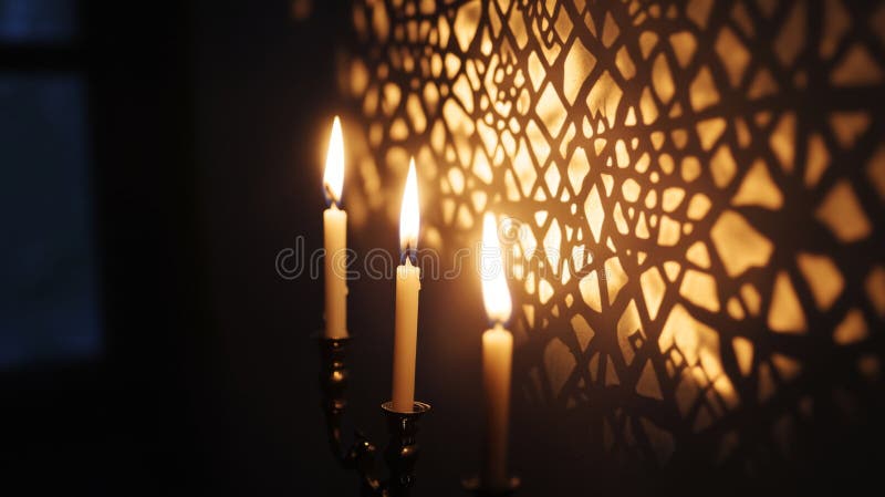 Two Burning Candles Cast Shadows on a Wall Stock Illustration ...