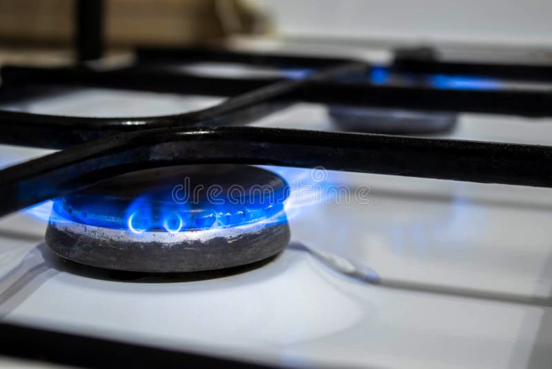 Two Burning Gas Burners on a Kitchen Gas Stove Stock Image - Image of ...