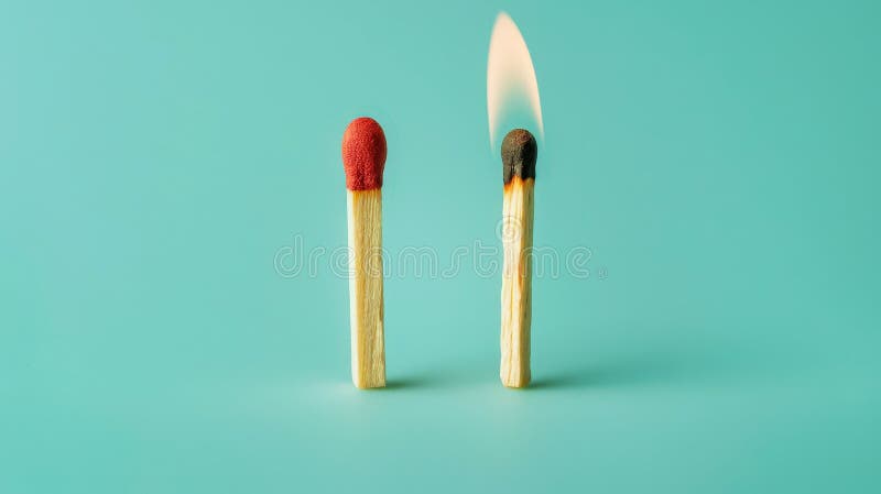 Two Burning Matches on Pastel Blue Background, Ideas, Emotional Burnout ...