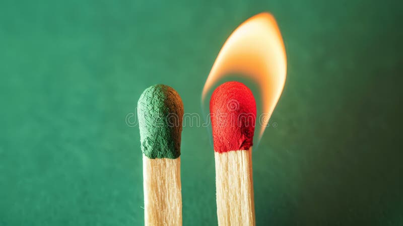 Two Burning Matches on Split Green and Red Background, Ideas, Emotional ...