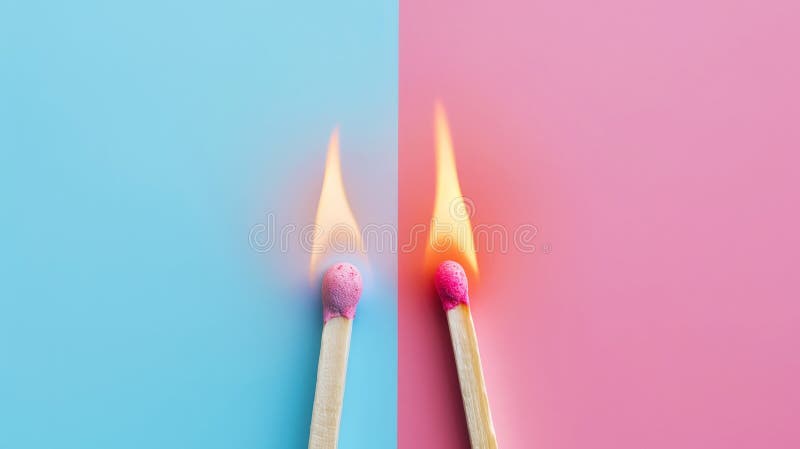 Two Burning Matches on Split Pastel Blue and Pink Background, Ideas ...