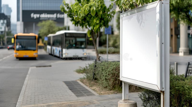 Two Buses Arrive at an Urban Bus Stop in the Late Afternoon, with a ...