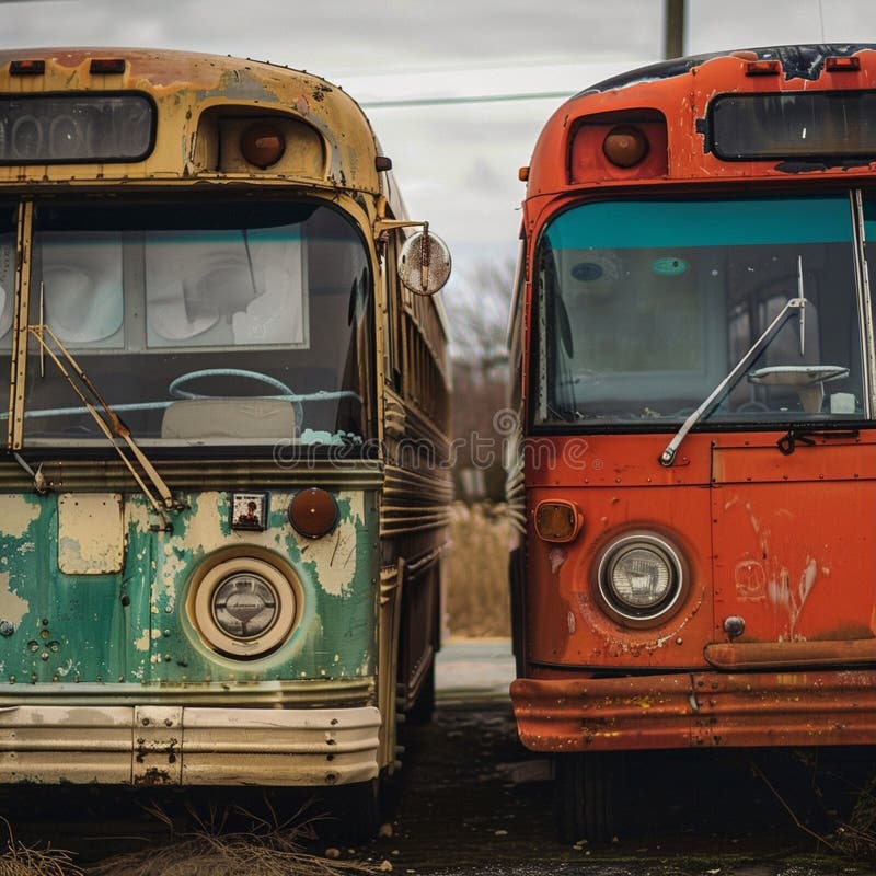Two Buses Parked Side by Side, Ready for Passengers Stock Illustration ...