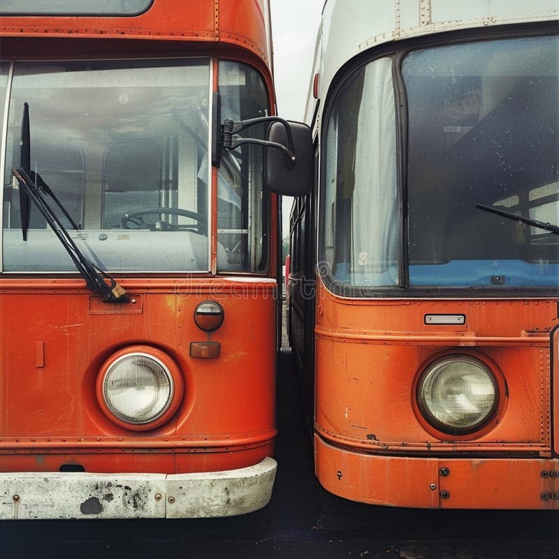 Two Buses Parked Side by Side, Ready for Passengers Stock Illustration ...